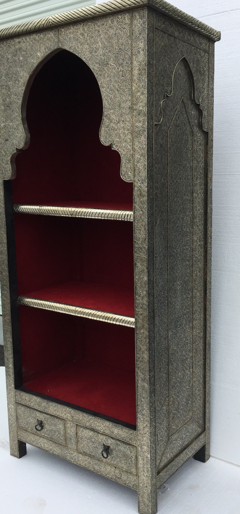 Silver Bookshelf Upholstered Handmade Moroccan Bookshelf Moroccan ...