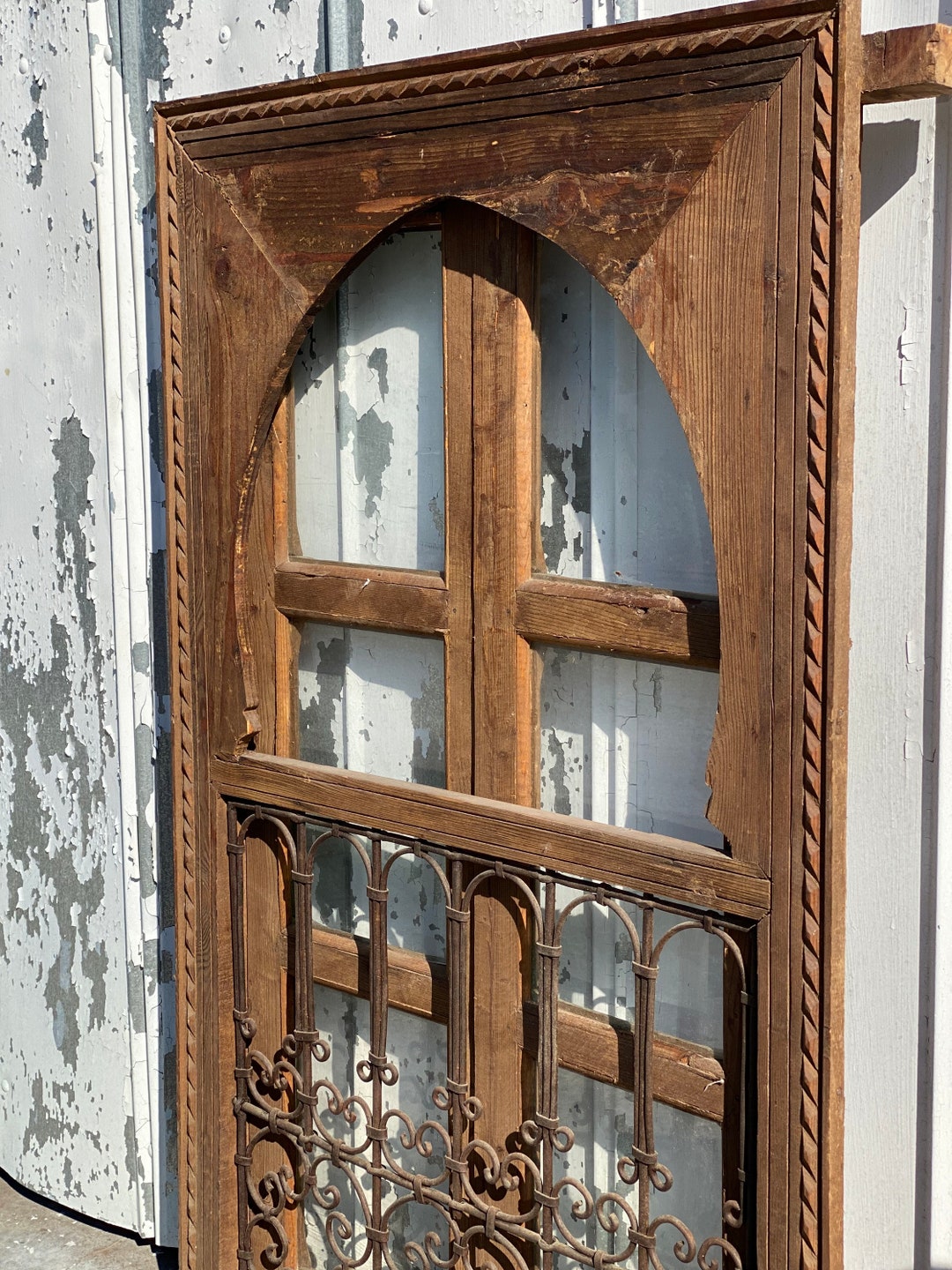 Moroccan Vintage Window With Wrought Iron Filigree, Architectural ...