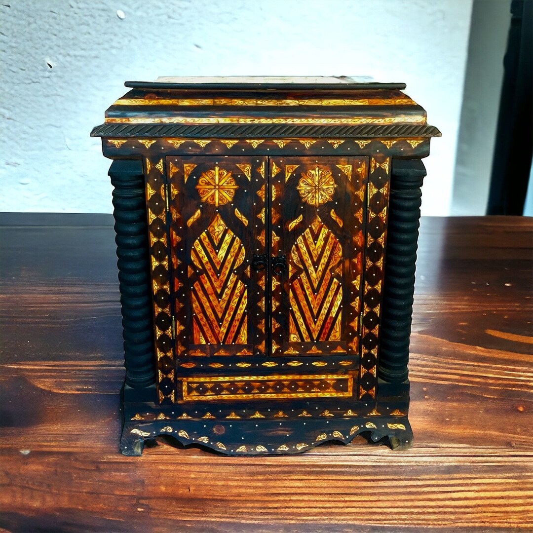 Vintage Bedroom African Ethnic Inlaid Camel Bone Chest Cabinet Moorish ...