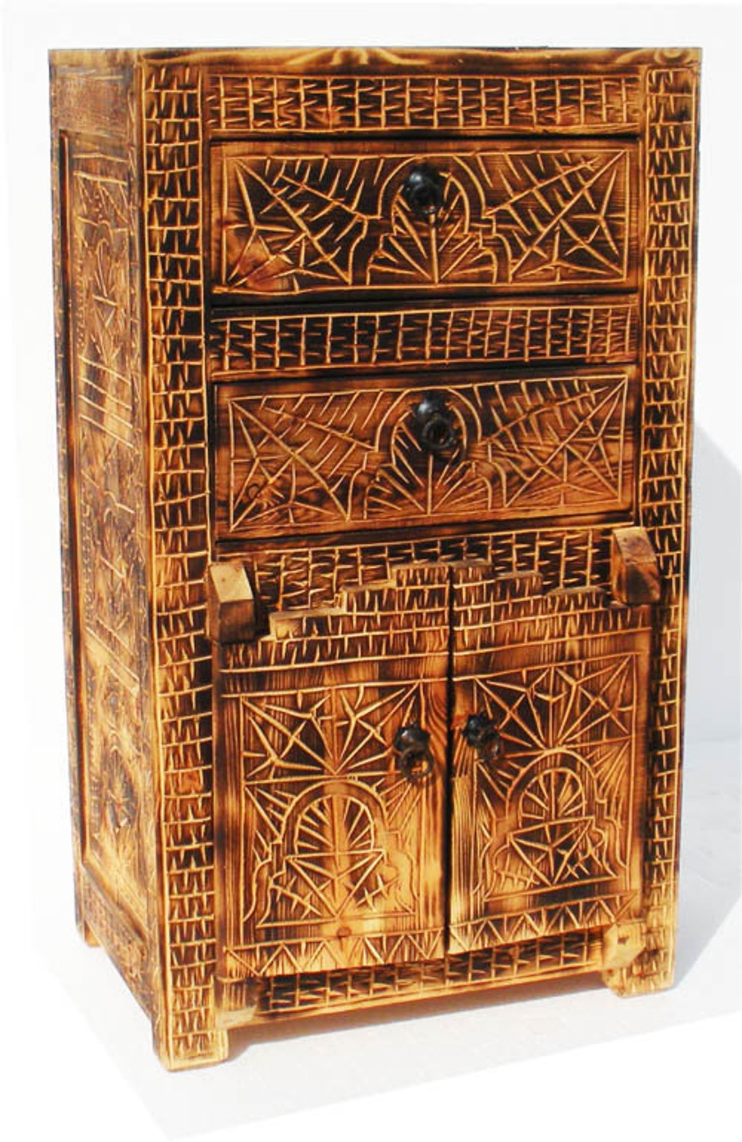 Two Handmade African Carved Wooden Cabinet Vintage Ethnic Dresser or ...