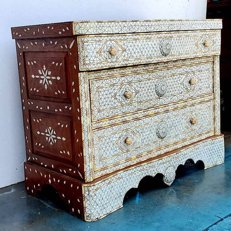 Vintage White Shell Syrian Mother of Pearl Dresser Cabinet for Bedroom ...