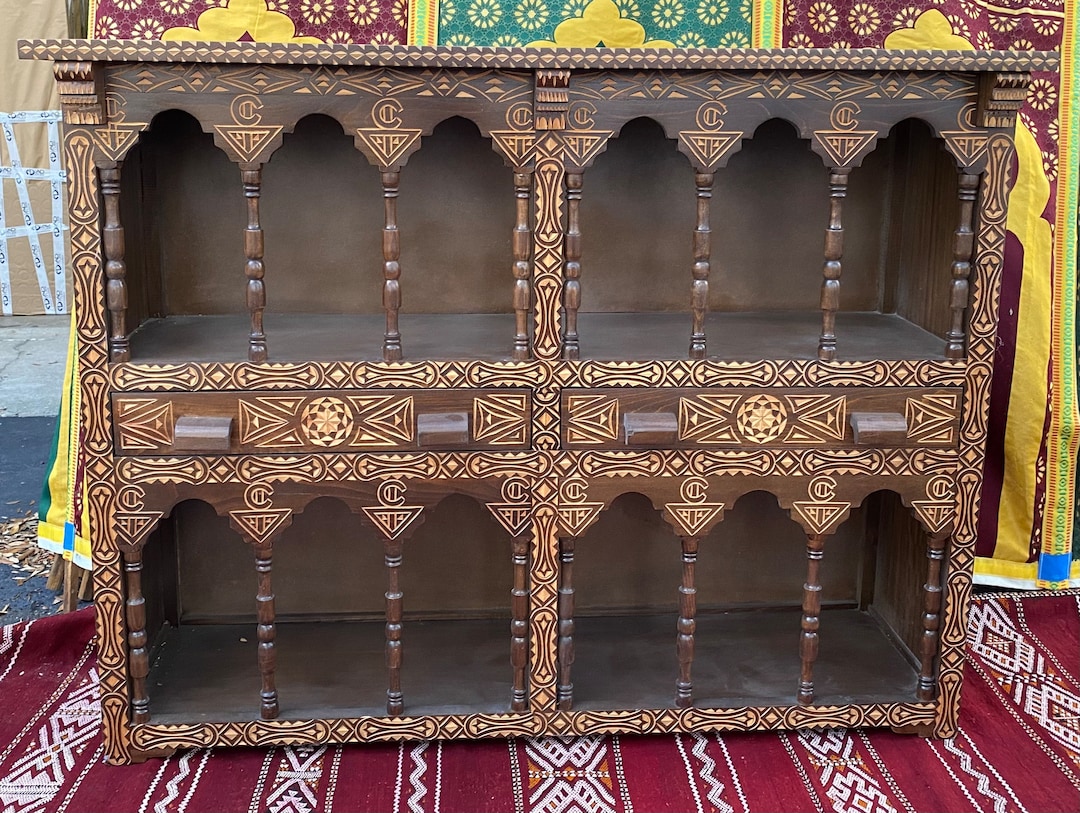 Marrakesh African Wooden Cabinet Hand Carved Shelf Moorish - Etsy
