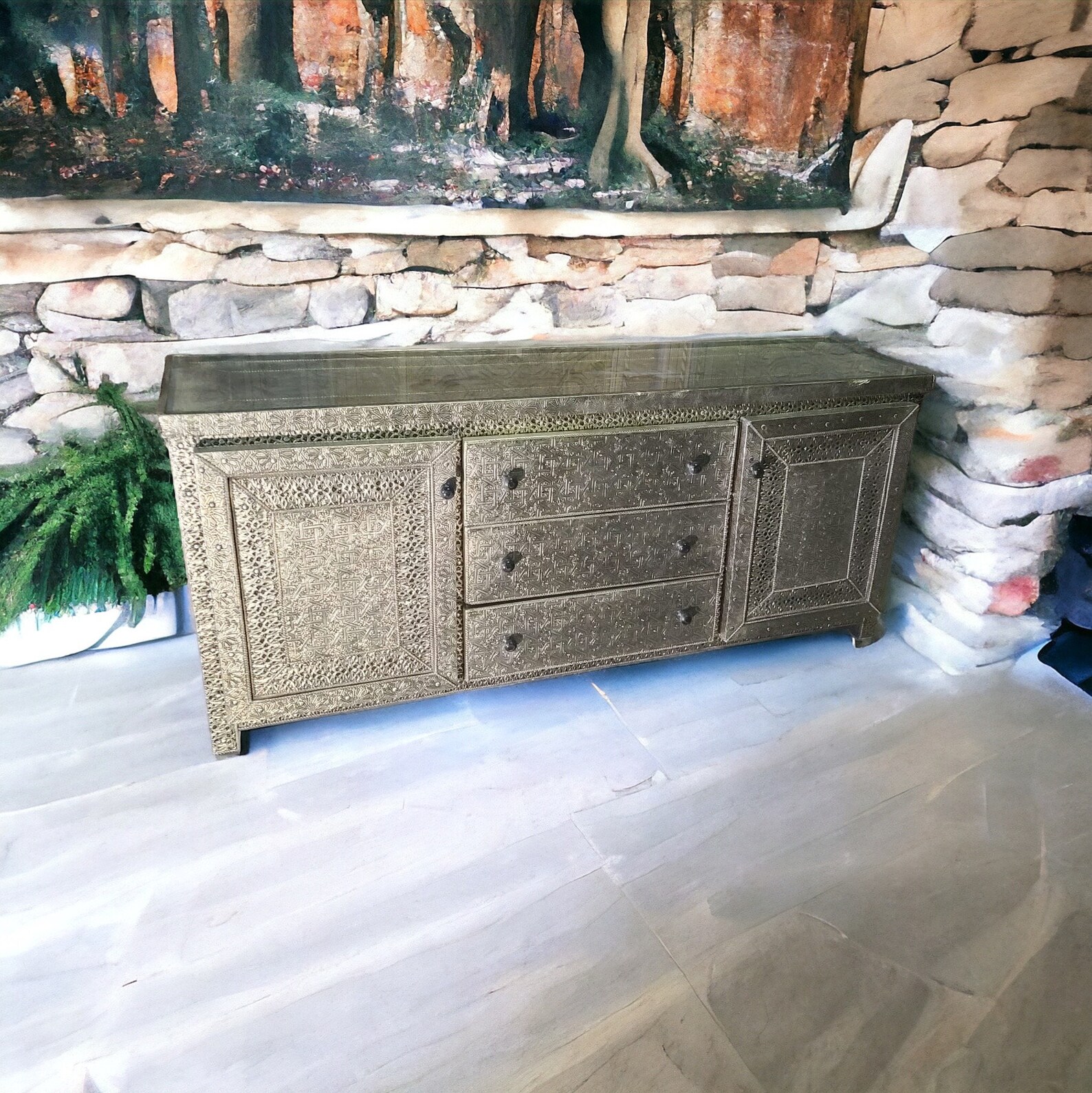 Handmade Moroccan Silver Metal Cabinet, Buffet Furniture - Etsy
