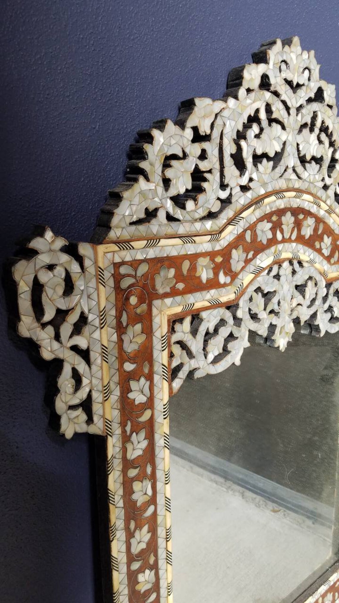Vintage Syrian Inlay Mirror, Mother of Pearl, Handmade Moroccan Decor ...