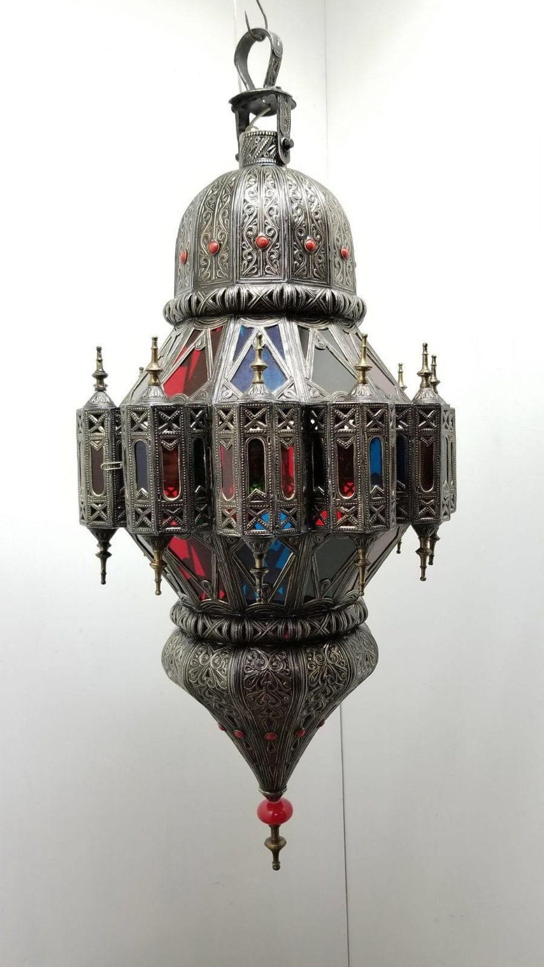 Large Vintage Silver Led Moroccan Ceiling Lamp, Moorish Royal Hanging ...