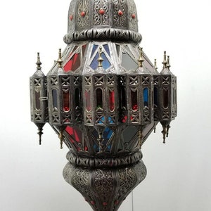 Large Vintage Silver Led Moroccan Ceiling Lamp, Moorish Royal Hanging ...