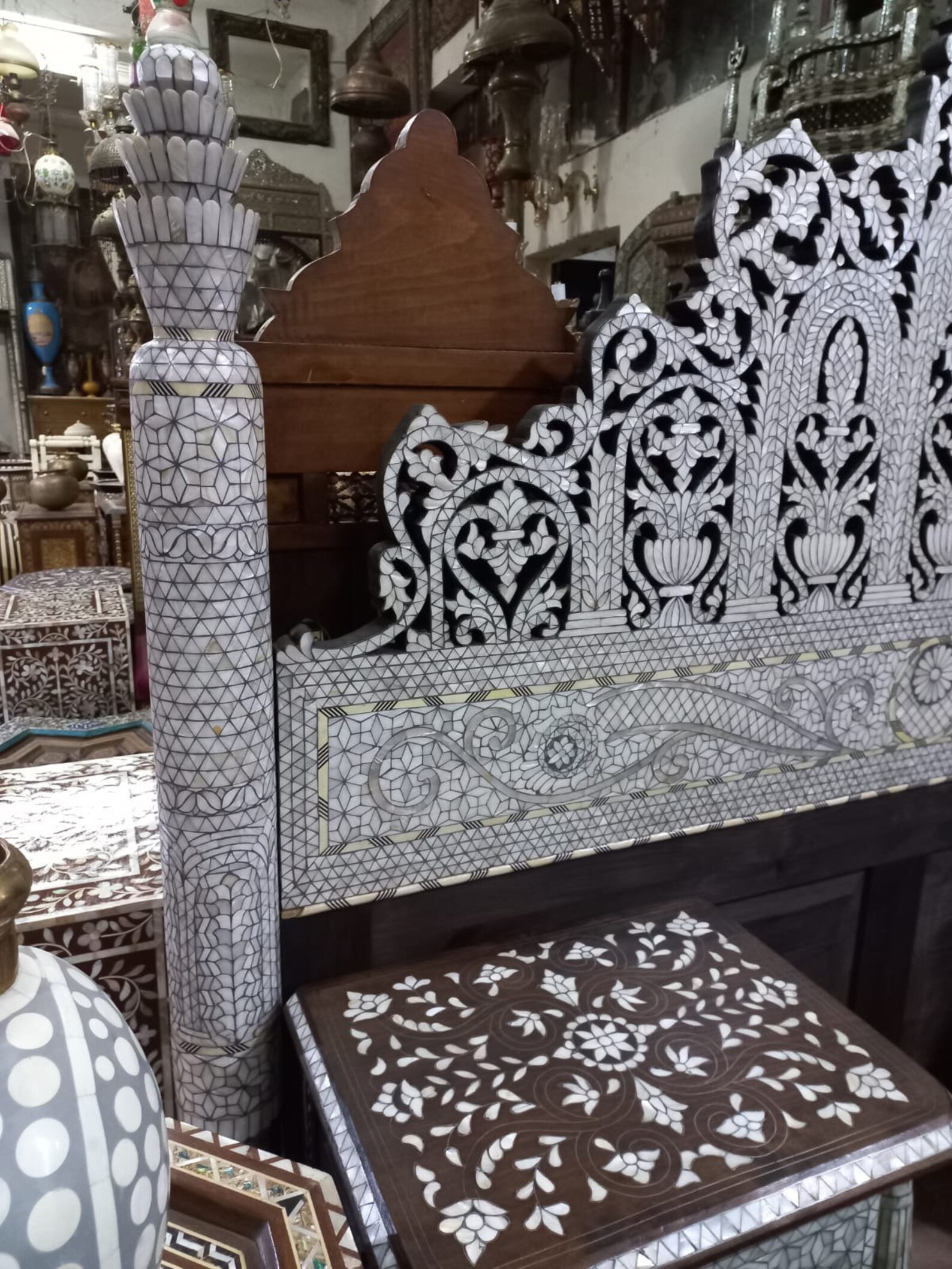 White Shell Syrian Mother of Pearl Headboard Bed With Two - Etsy