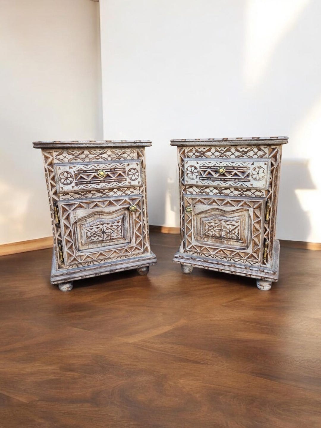 Two African Hand Carved Nightstands Moroccan Bedroom Furniture - Etsy