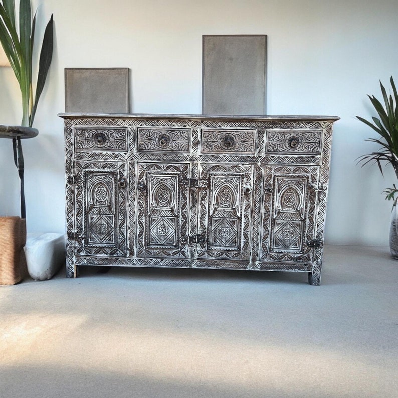 Unique African Carved Berber Wooden Drawers Chest Moroccan Buffet or ...