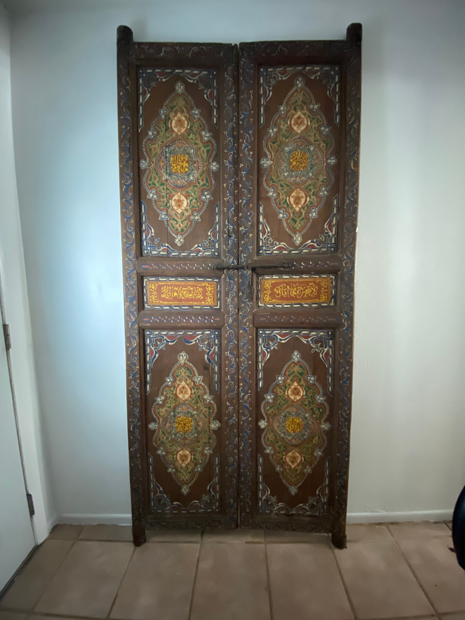 Painted Vintage Moroccan Double Riad Door Panels Hand Painted Indoor ...