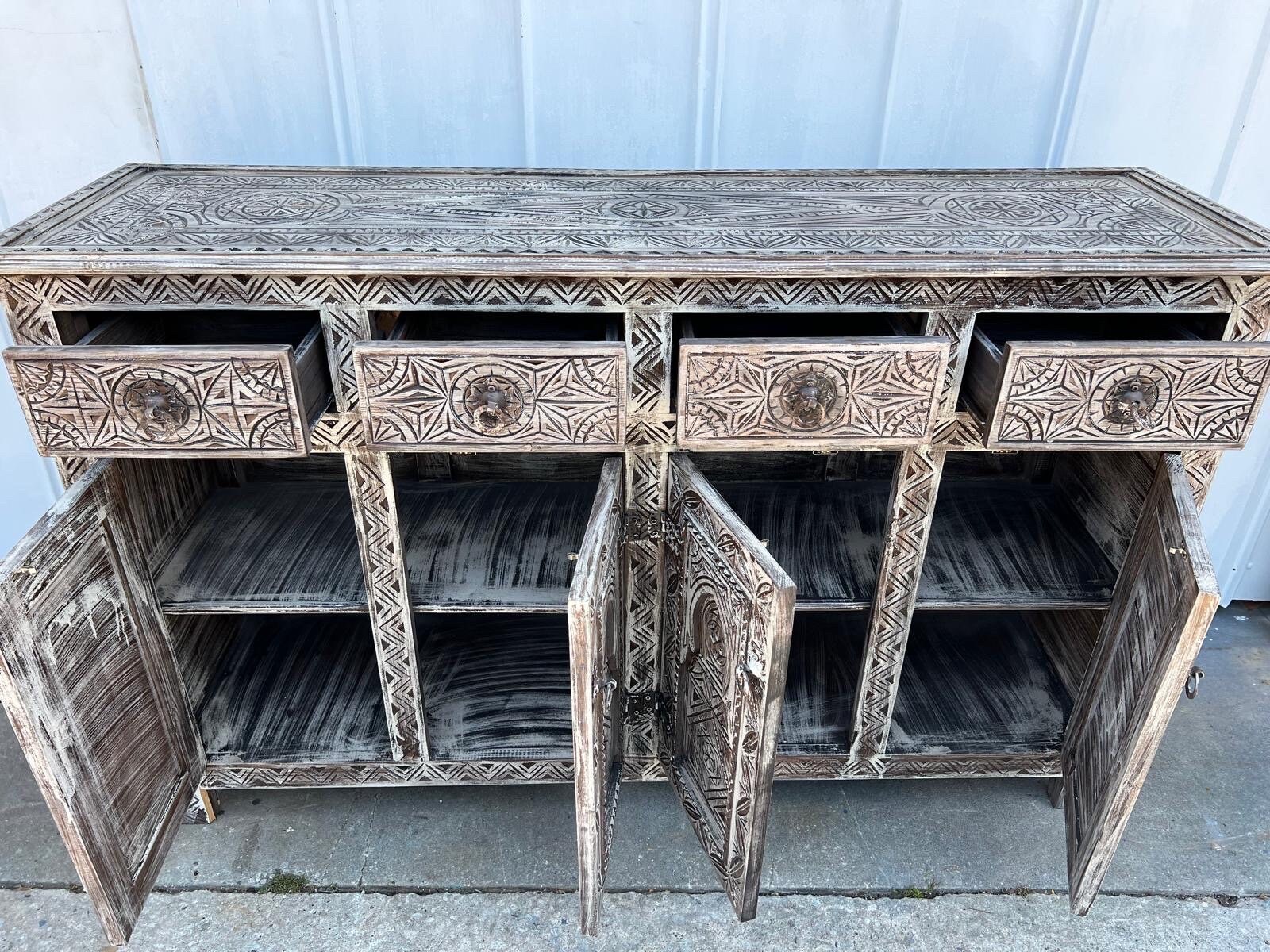 Unique African Carved Berber Wooden Drawers Chest Moroccan Buffet or ...