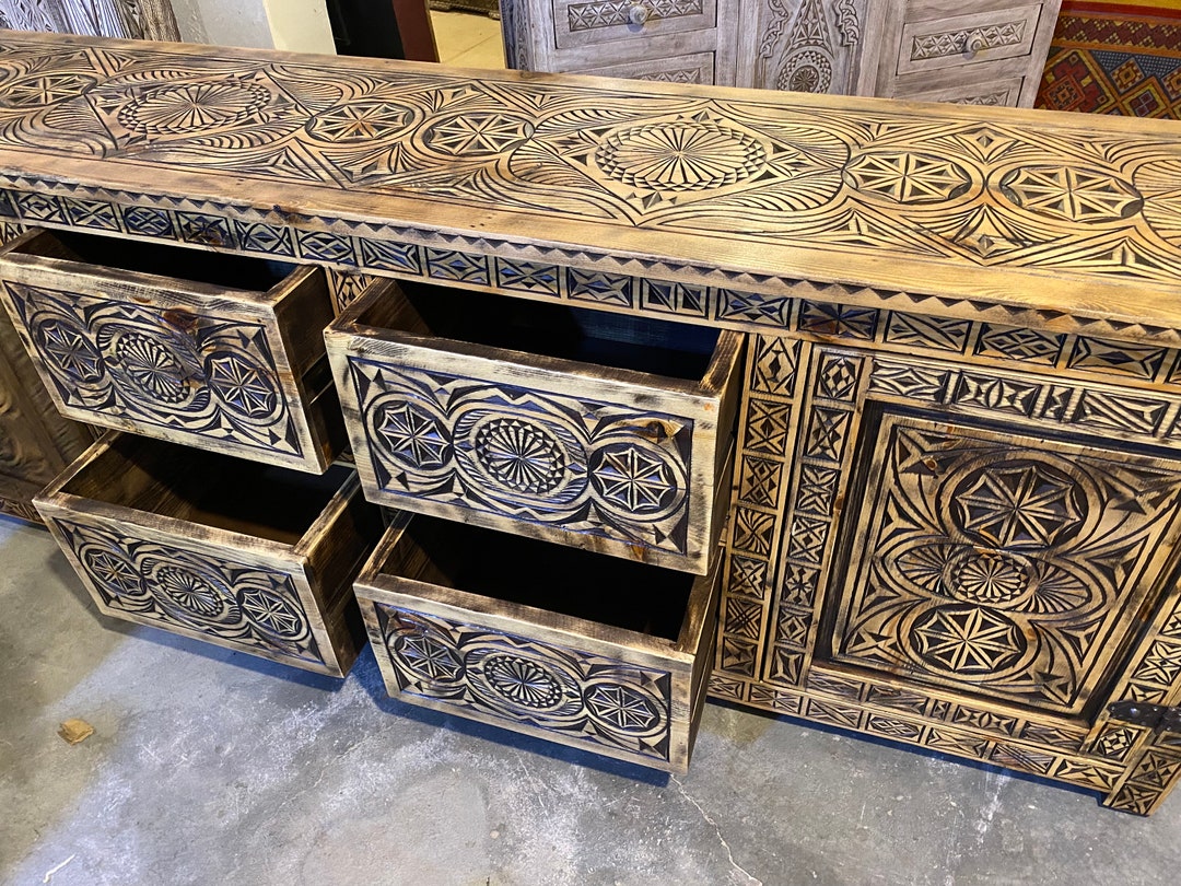 One of a Kind Vintage African Cabinet for Bedroom, Ethnic Tv Zebra ...