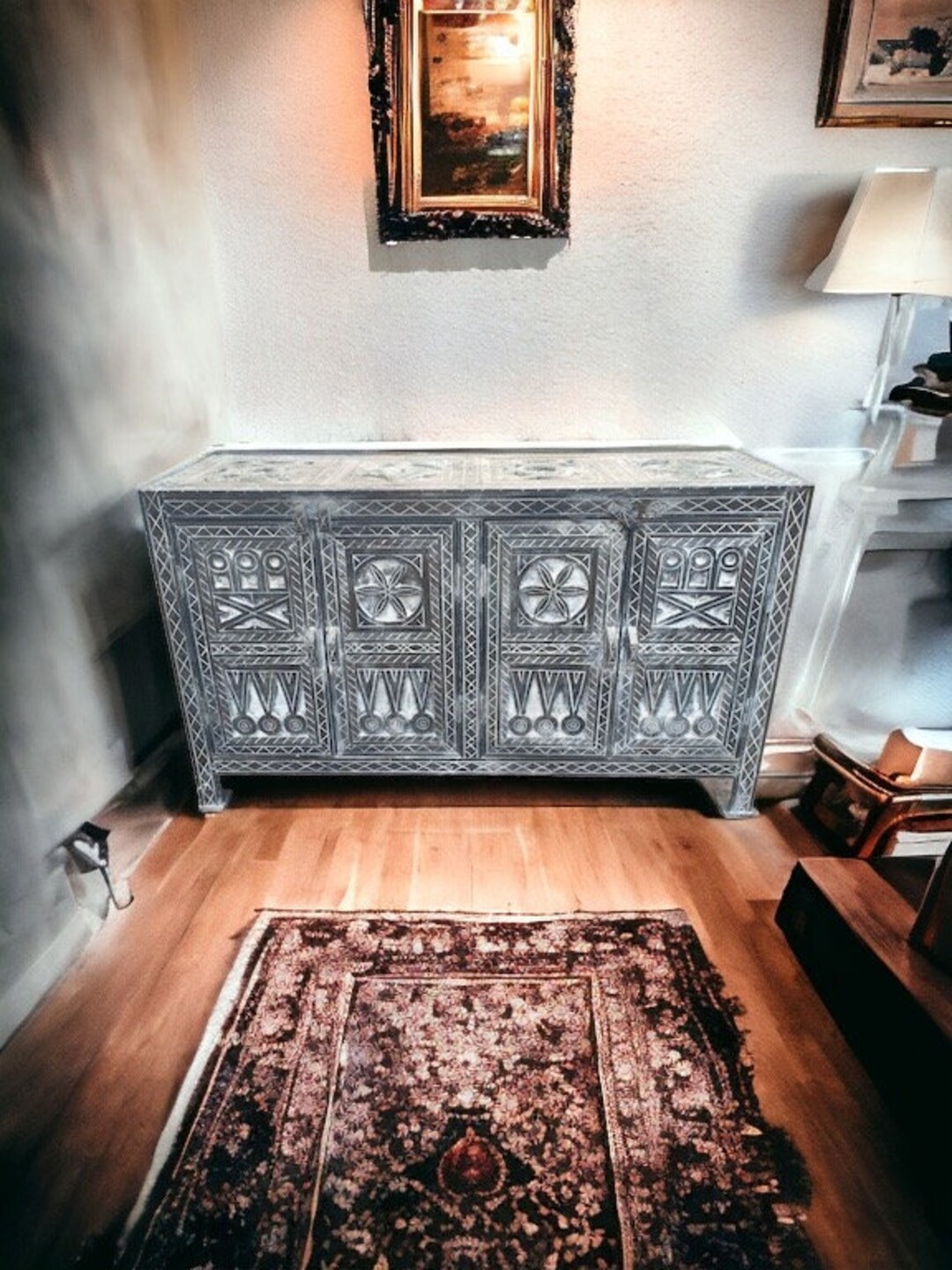 An Exquisite African Carved Cabinet Berber Wooden Moroccan Buffet With ...