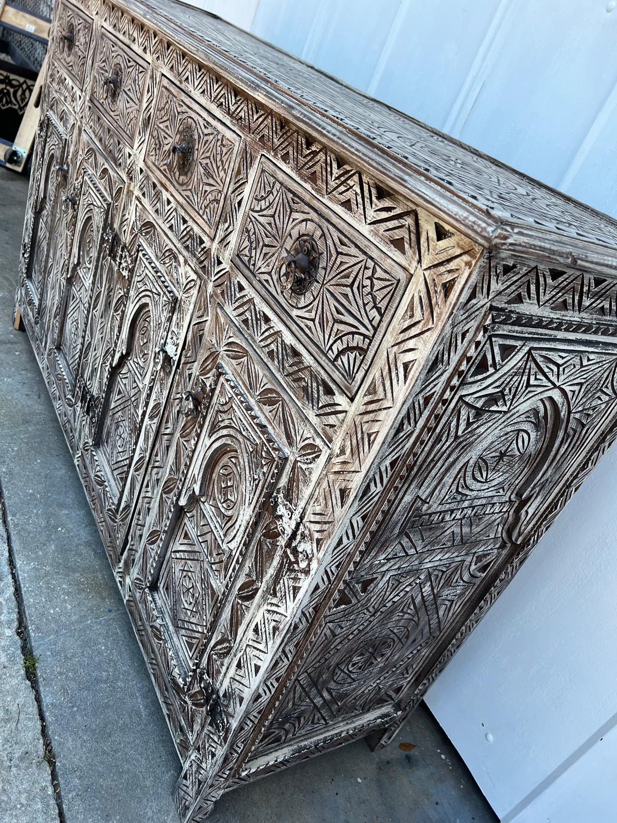 Unique African Carved Berber Wooden Drawers Chest Moroccan Buffet or ...