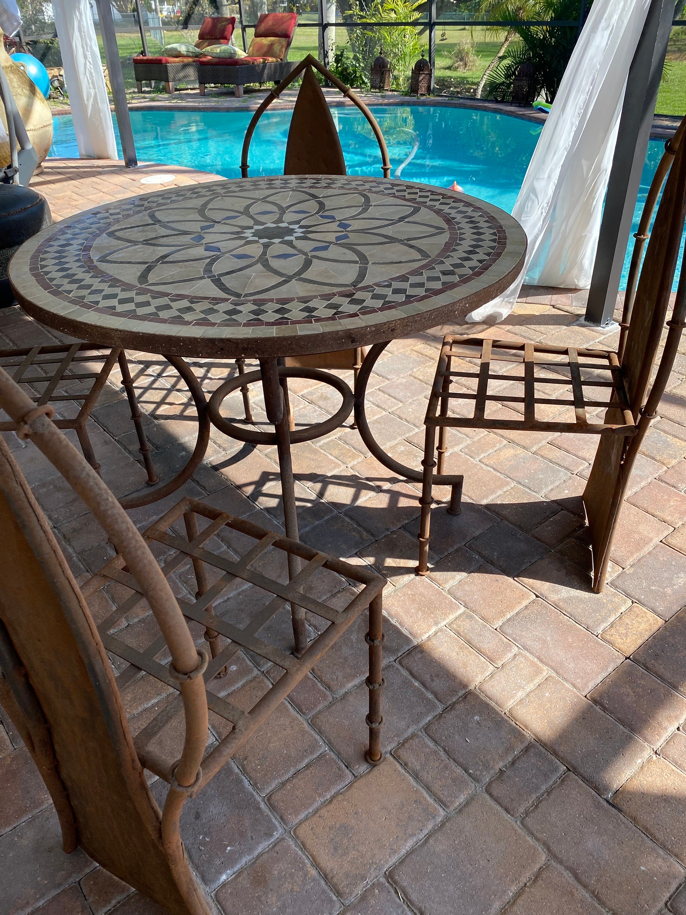An Outdoor Moroccan Mosaic Tile Table Handmade and Chiseled Glazed Clay ...