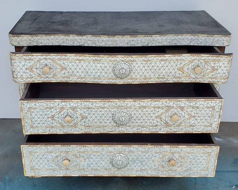 Vintage White Shell Syrian Mother of Pearl Dresser Cabinet for Bedroom ...