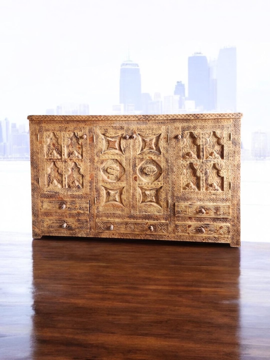 Hand Carved Moroccan Wooden Cabinet, African Artwork, Five Drawers - Etsy