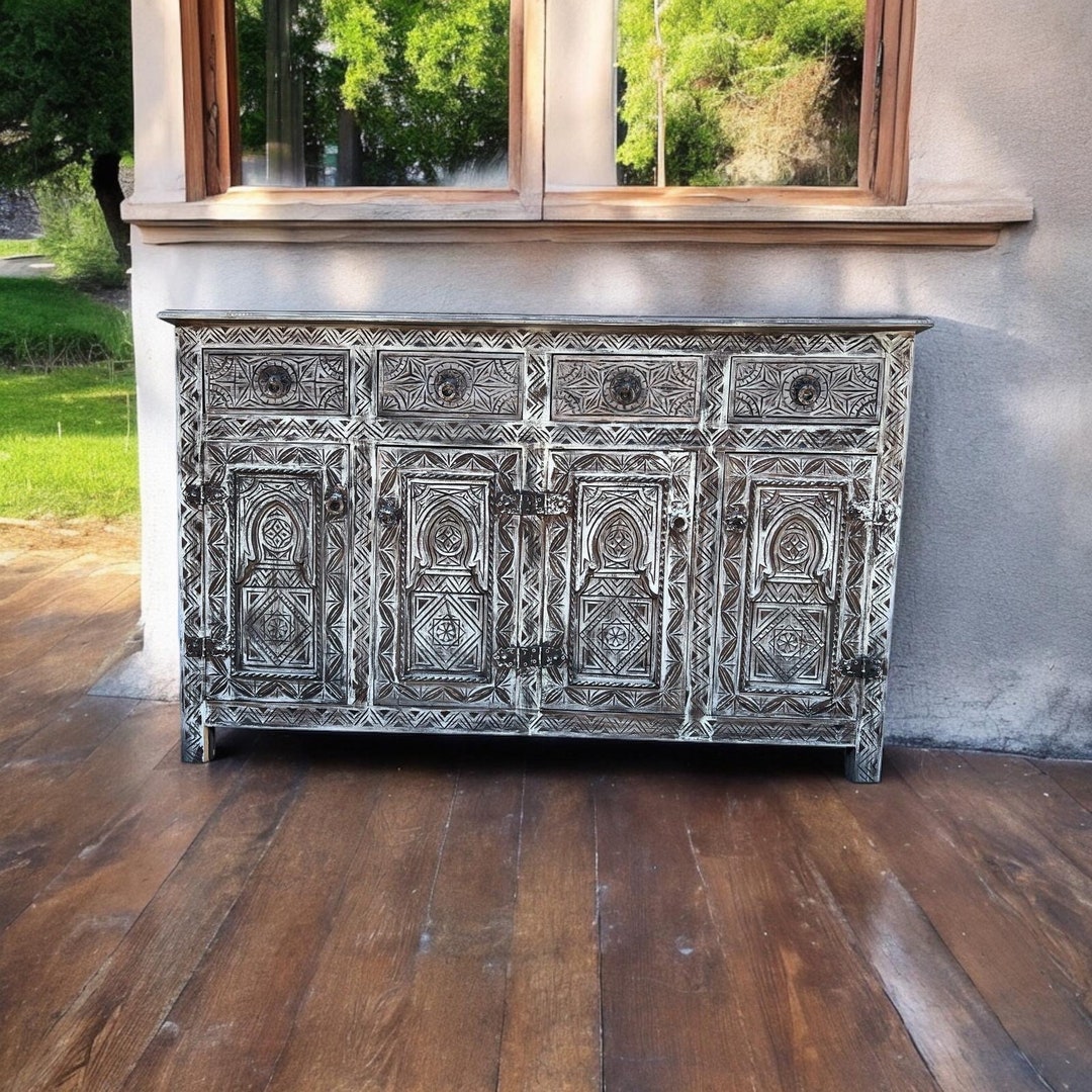 Unique African Carved Berber Wooden Drawers Chest Moroccan Buffet or ...