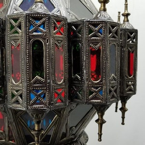 Large Vintage Silver Led Moroccan Ceiling Lamp, Moorish Royal Hanging ...