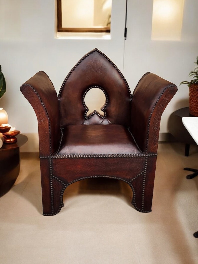 Vintage Handmade Leather Chair, Moroccan Decor - Etsy