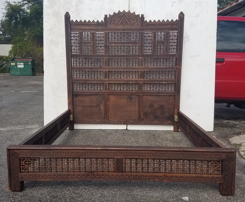 Handmade Moroccan Mousharabia Bed - Carved Lattice Headboard - Etsy