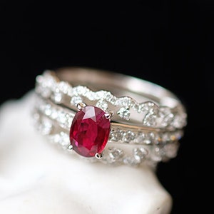 Natural Ruby & White Diamonds 18K Solid White Gold Engagement - Etsy