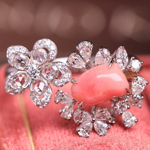 1.7carat Queen Conch Pearl & Diamond 18k Solid White Gold - Etsy