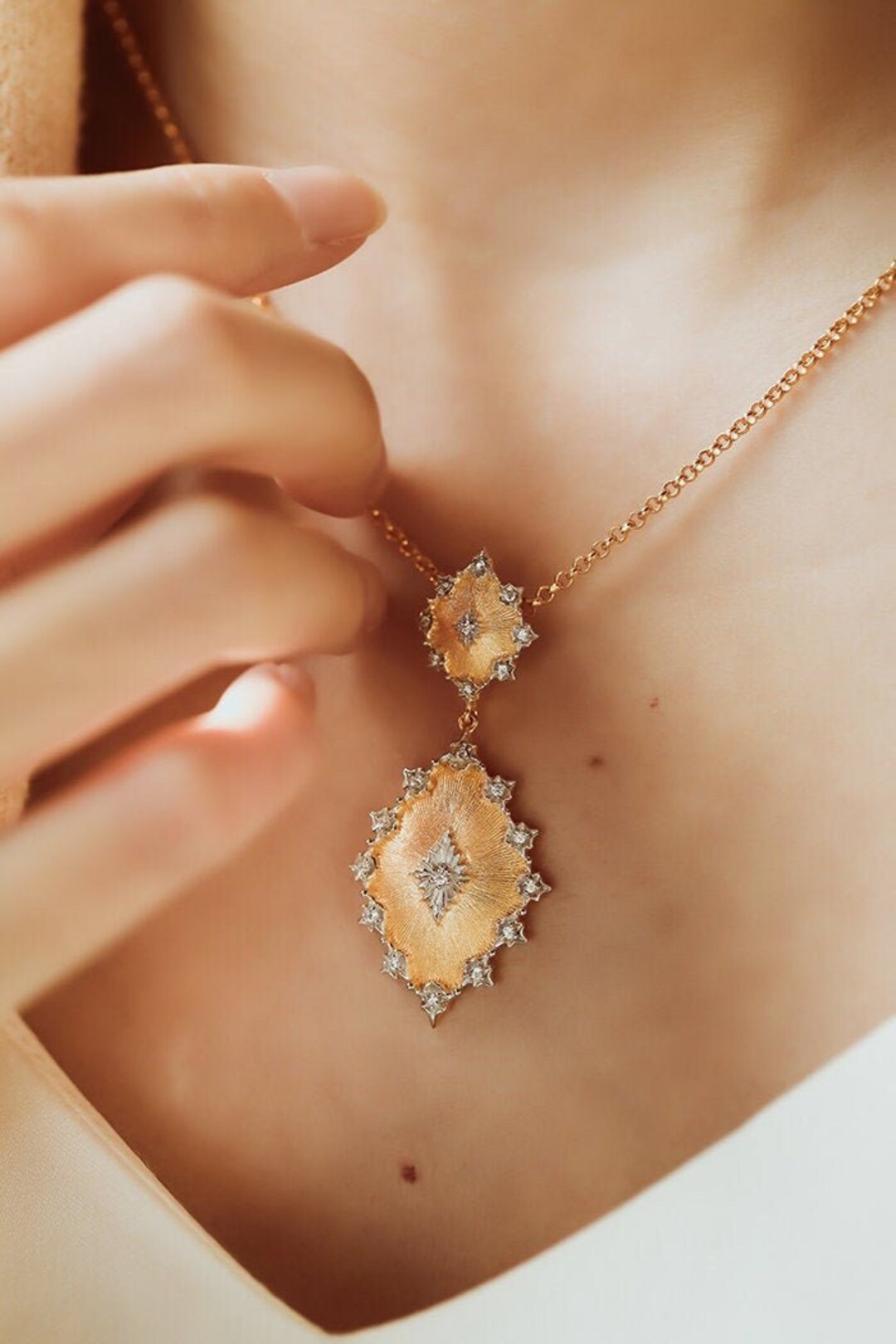 Baroque Rhombus Necklace Silver 925 & Moissanite Necklace Handmade ...