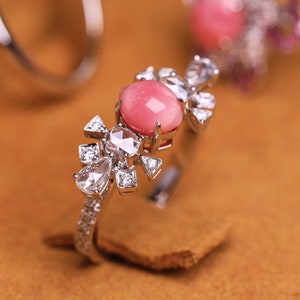 1.41carat Queen Conch Pearl & White Diamond 18k Solid White Gold Ring ...