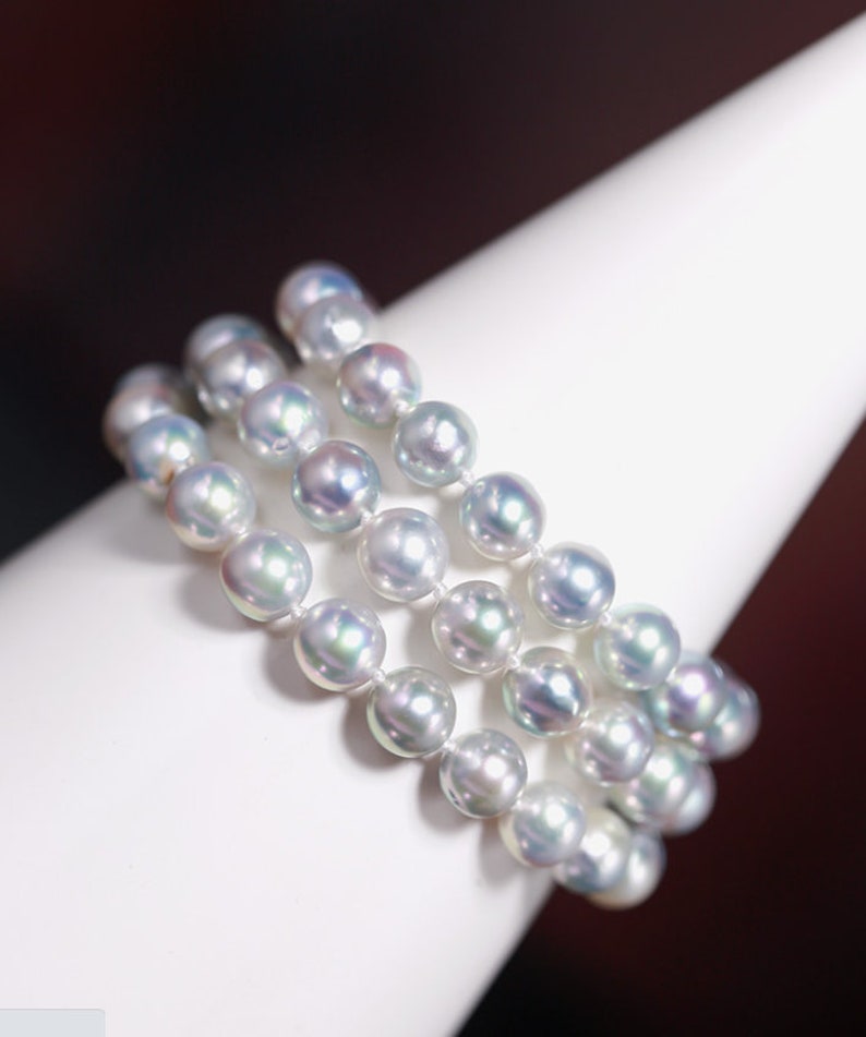 5A Natural Akoya Silver Pearl 7mm Handmade Silver 925 Beaded | Etsy