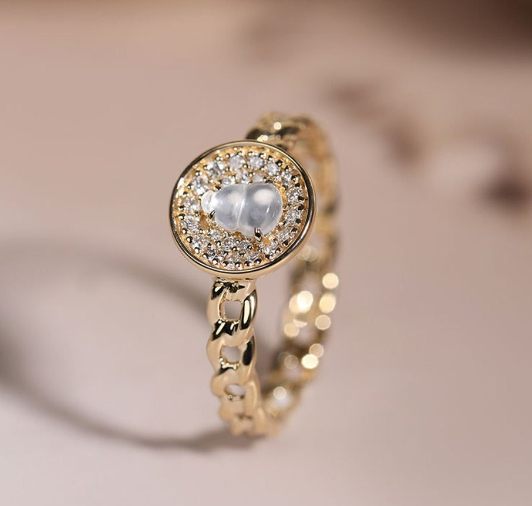 Calabash Design Jade 18k Gold Disc Ring Natural Diamonds Cuba - Etsy