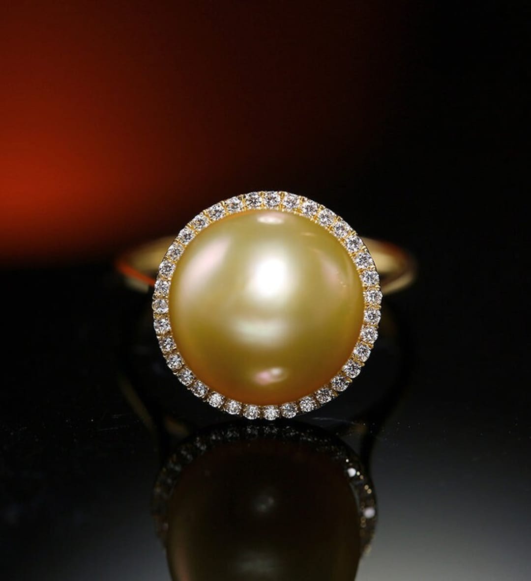 12mm Natural South Sea Golden Pearl 18K Solid Yellow Gold Golden Pearl ...