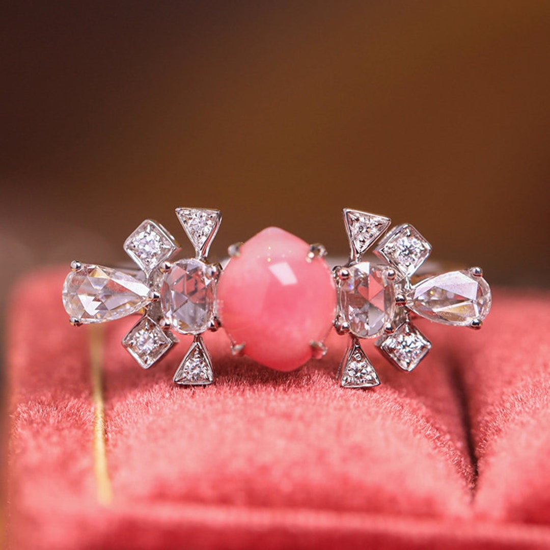 1.41carat Queen Conch Pearl & White Diamond 18k Solid White Gold Ring ...