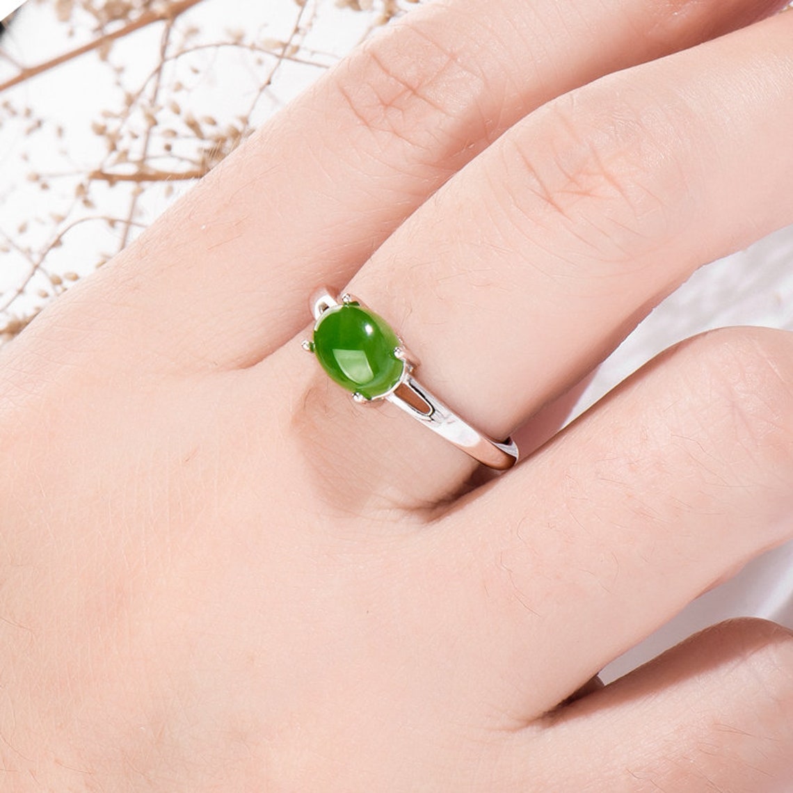 3.5Ct Oval Cut Natural Jade Ring 14K Solid White Gold Jasper | Etsy