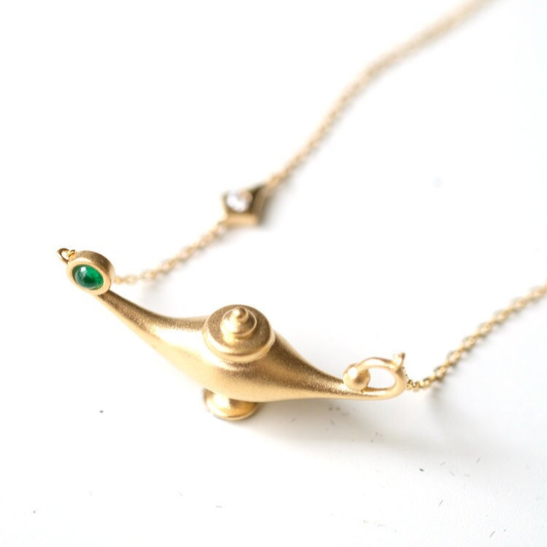Aladdin Magic Lamp Gold Necklace With Natural Emerald 18K - Etsy