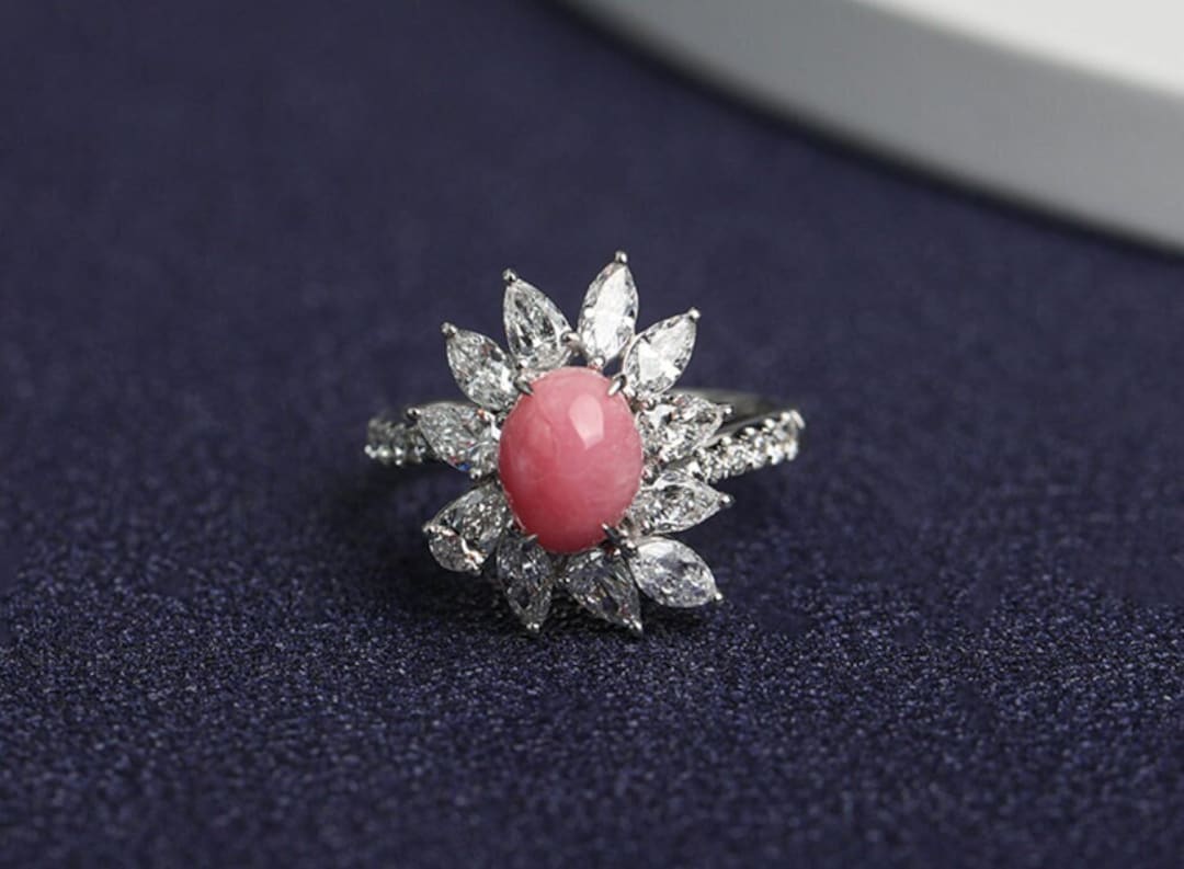 1.99ct Queen Conch Pearl Flower Ring & White Diamond, 18k Solid White ...