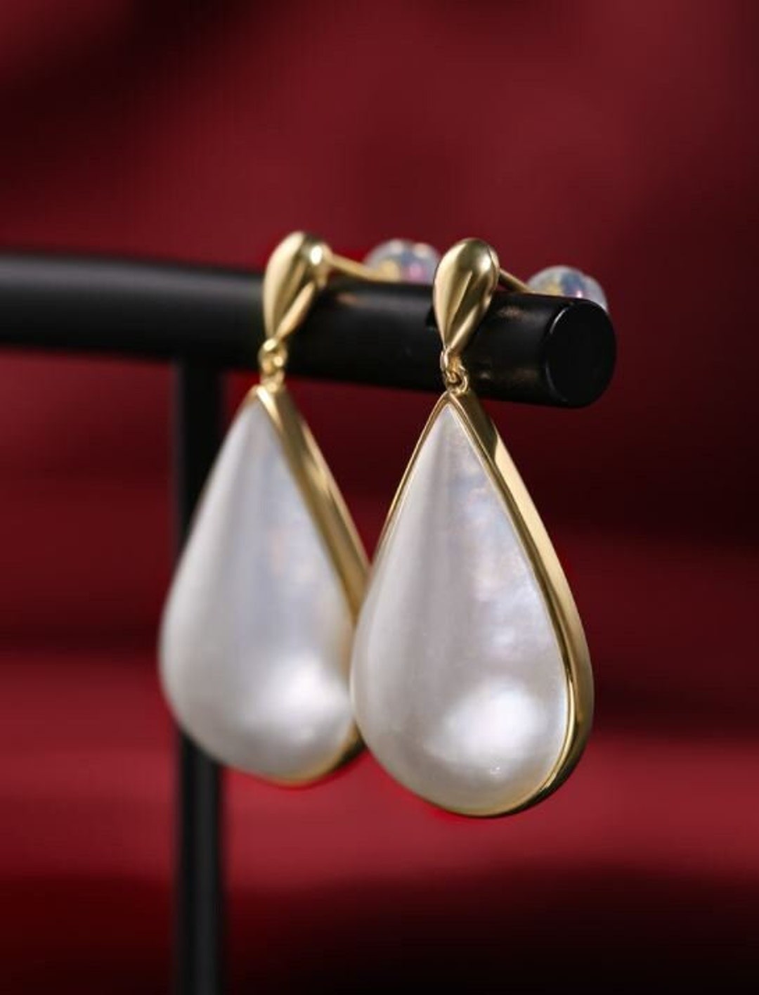 Huge Natural Mabe Pearl Pear Shape Earrings Handmade 18k Solid Yellow ...