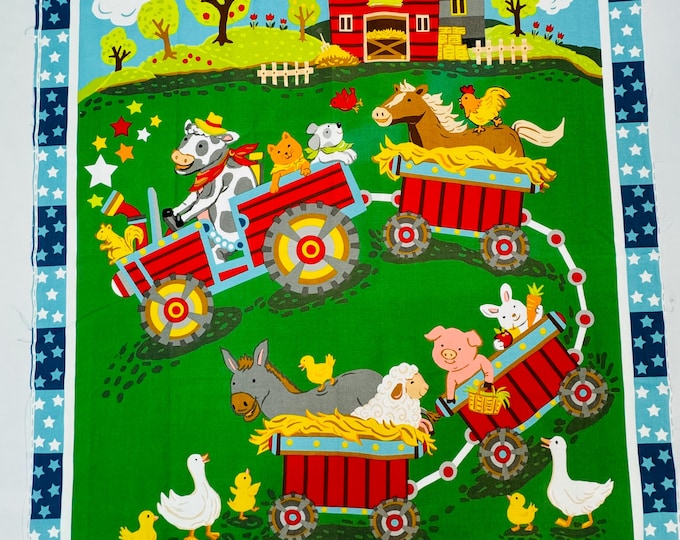 Nursery Fabric Quilt Panel Baby Pre Printed Cotton Panel Tractor Train ...