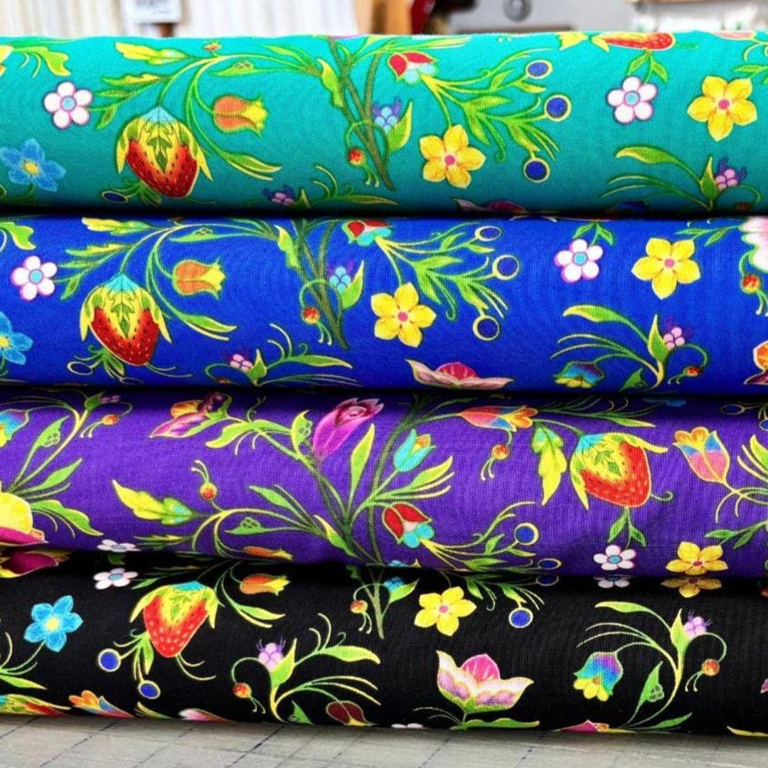 Aaron Martin Turtle Island Cotton Cool Colors Strawberry Fabric Sewing ...