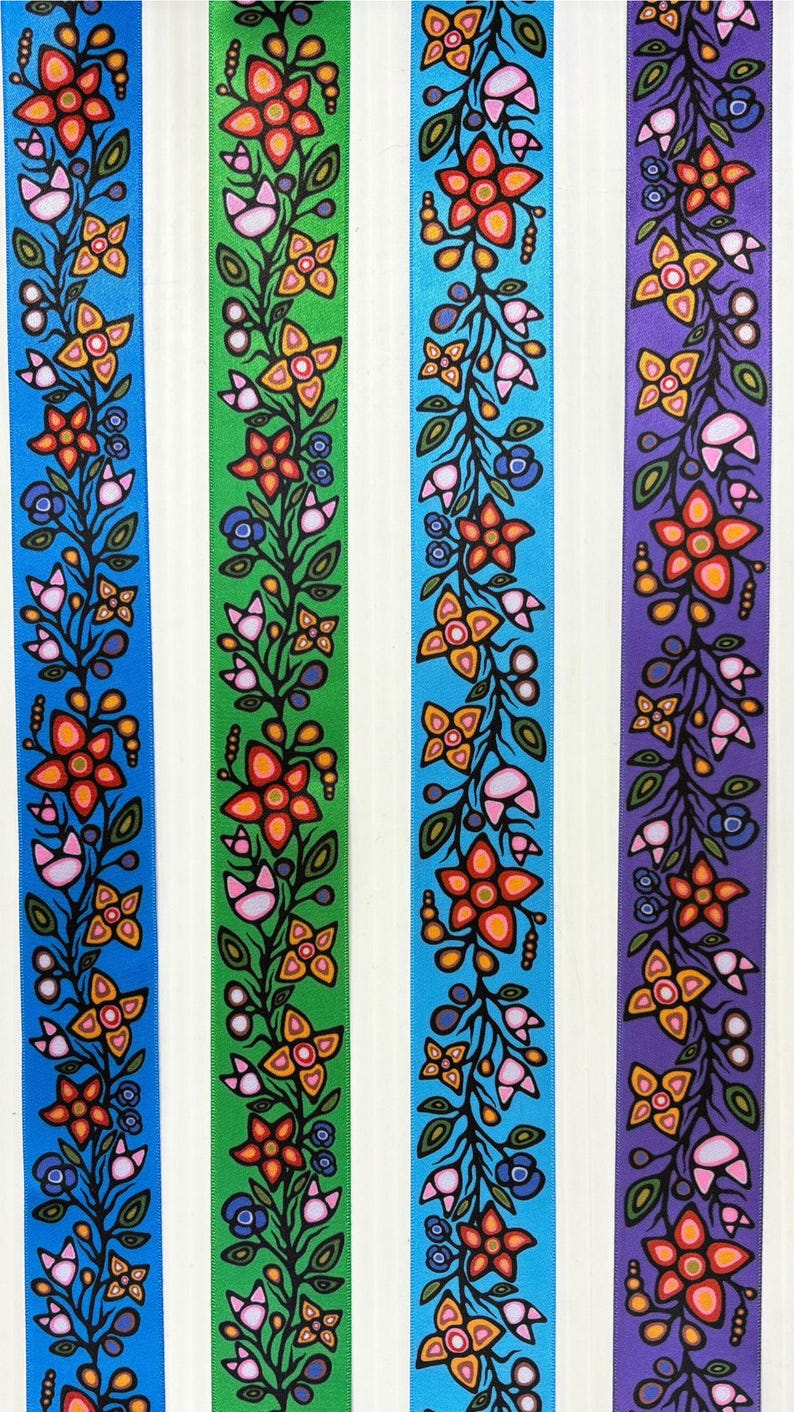 JTF1 Ojibway Florals by Jackie Traverse 1.5" Wide Ribbon Flower Pattern ...