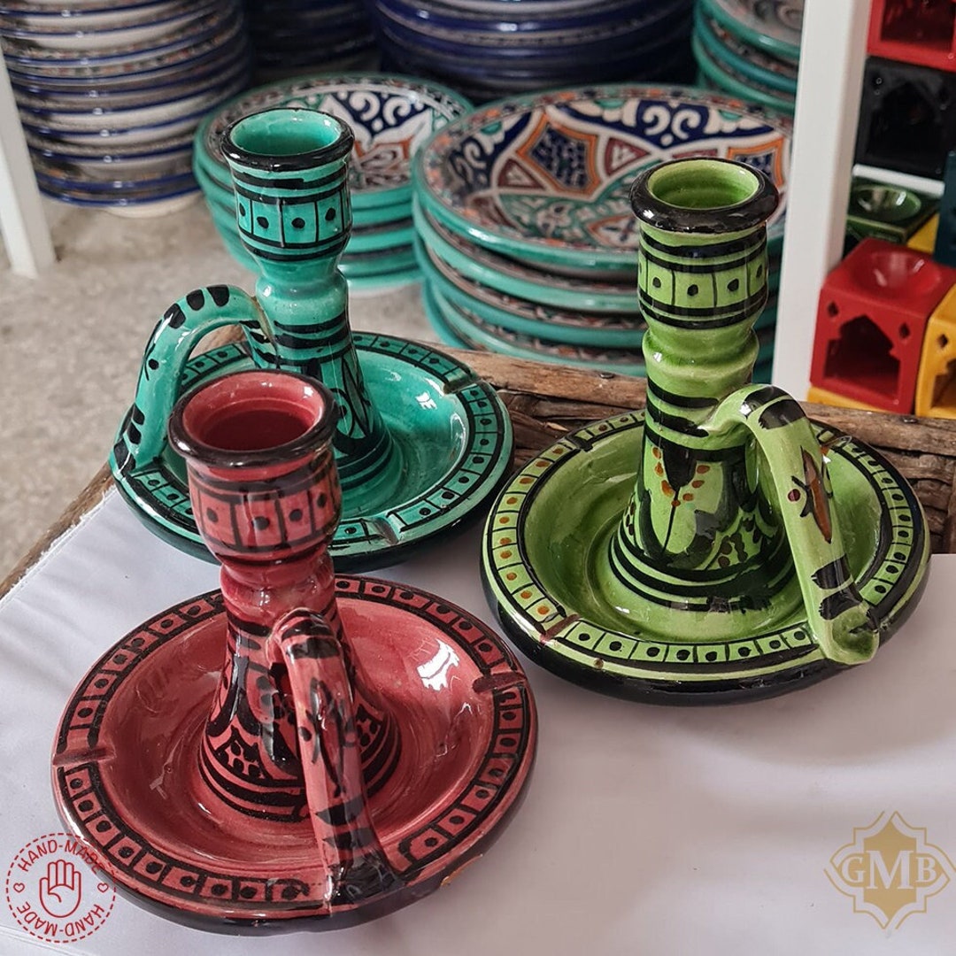2 in 1 Ashtray and Candlestick Holders Moroccan Ceramic Handmade Candle ...