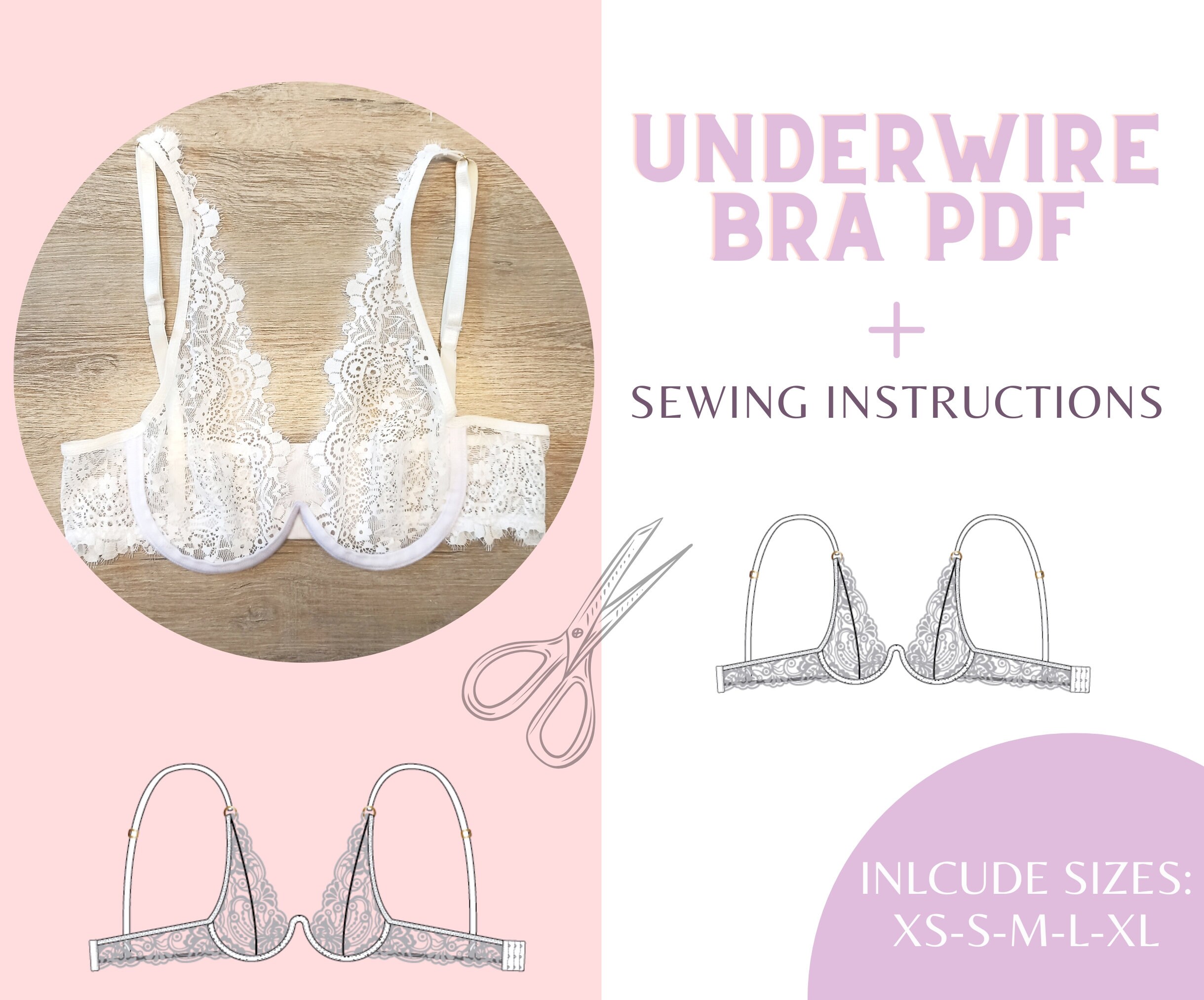 Underwire Bra PDF Pattern Includes Sizes From XS to XL, Lingerie ...