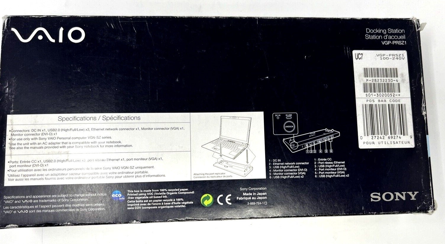 Sony Docking Station VAIO VGPPRSZ1 for VGN-SZ Series Notebook New - Etsy