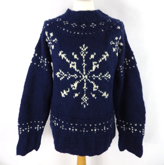 Vintage mens rustic dark blue snowflake chunky hand k… - Gem