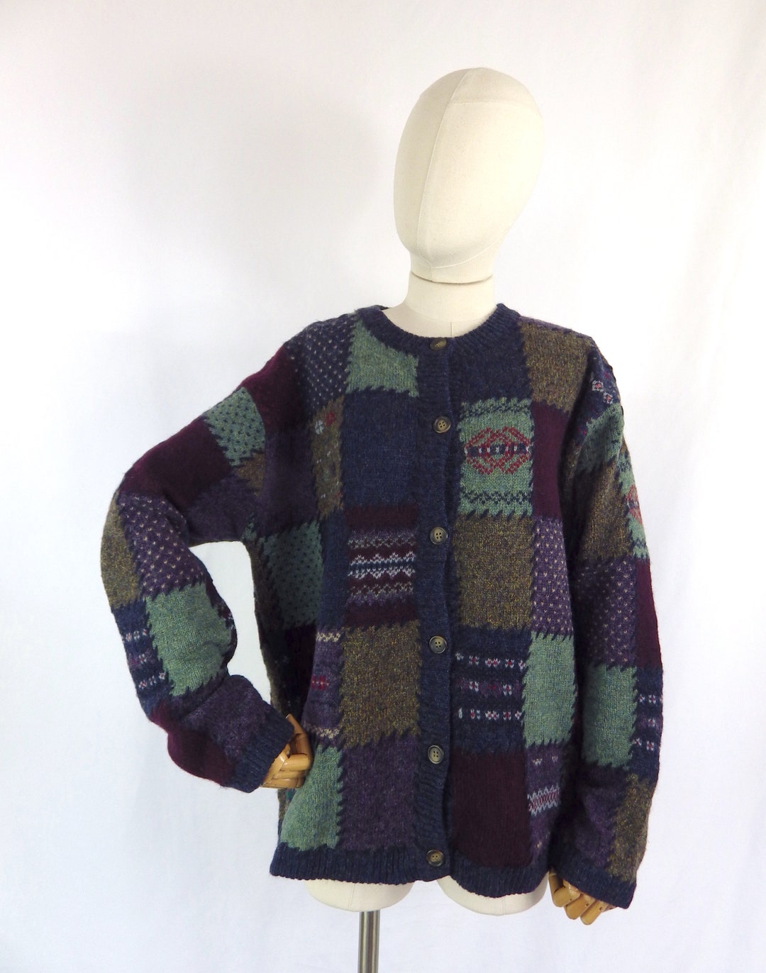 Vintage Soft Pure Wool Patchwork Effect Autumnal Multicolour ...