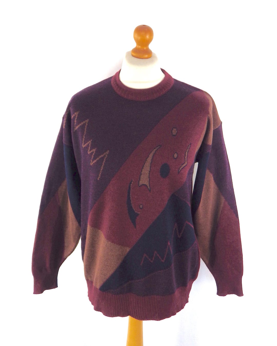 Vintage Mens Maroon Burgundy Retro Crew Neck Wool Blend Preppy Sweater ...