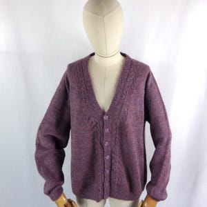 Vintage Hand Knit Wool Cardigan: Purple Cable Knit, Bust 44" - Etsy