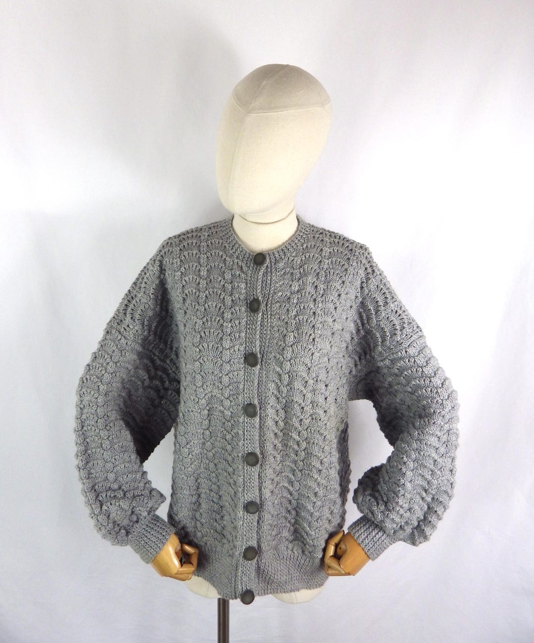 Vintage Hand Knit Wool Cardigan: Fan Stitch Cable, Size 16-18 UK - Etsy