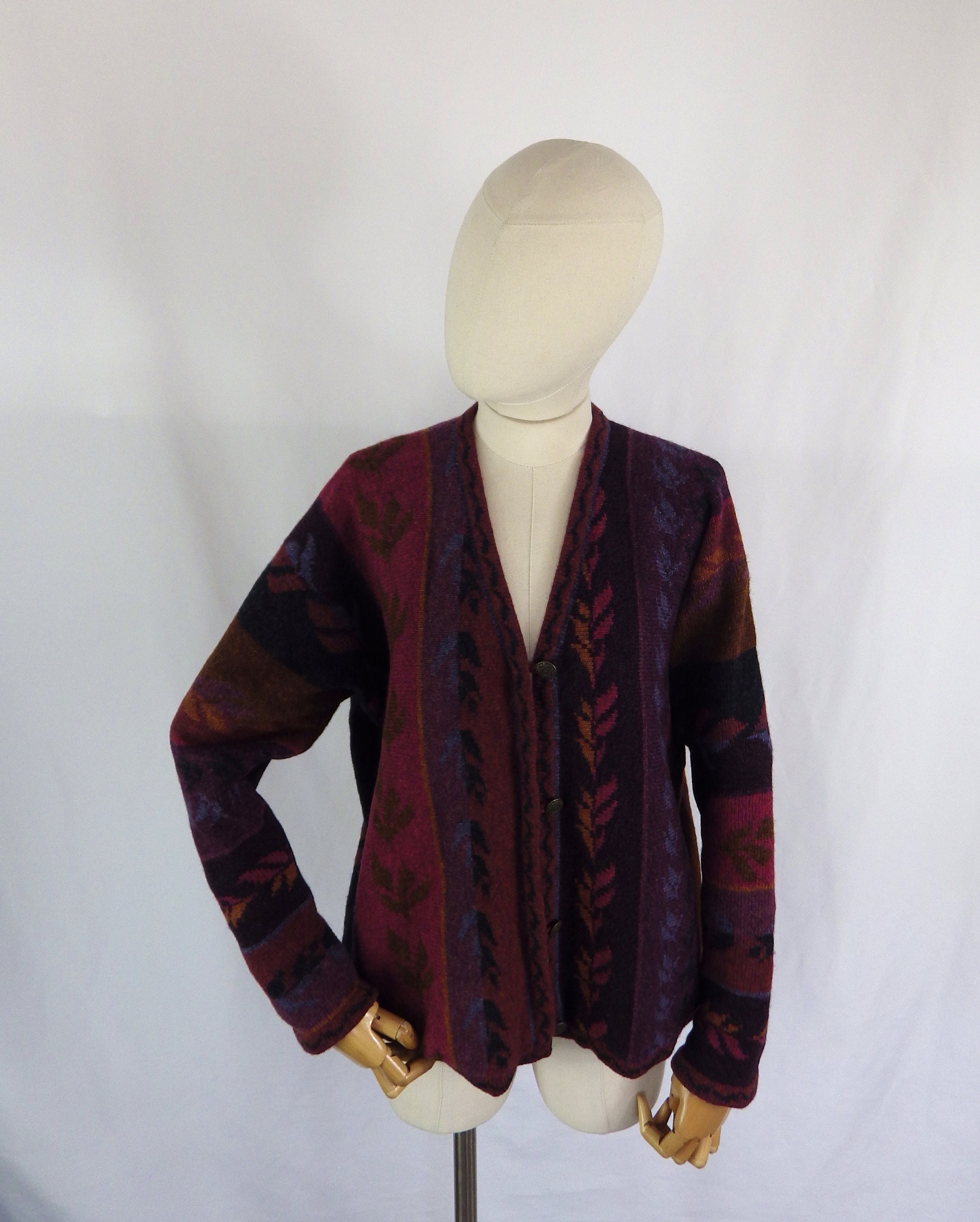 Fair Isle Burgundy Cardigan - Etsy Fair Isle Burgundy Cardigan - Etsy