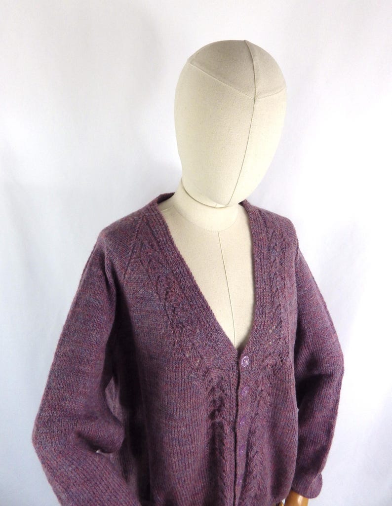 Vintage Hand Knit Wool Cardigan: Purple Cable Knit, Bust 44" - Etsy